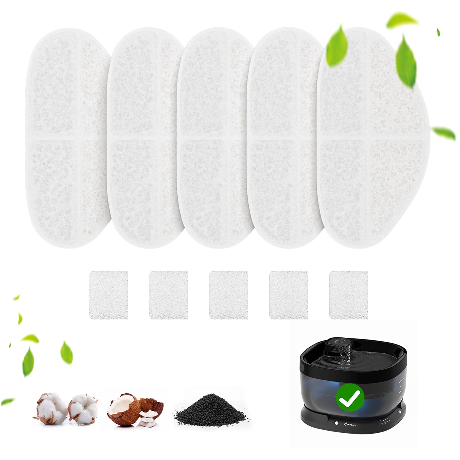 Wireless Dog Water Fountain Filters 5 Pack Filters with 5 Pack Sponges